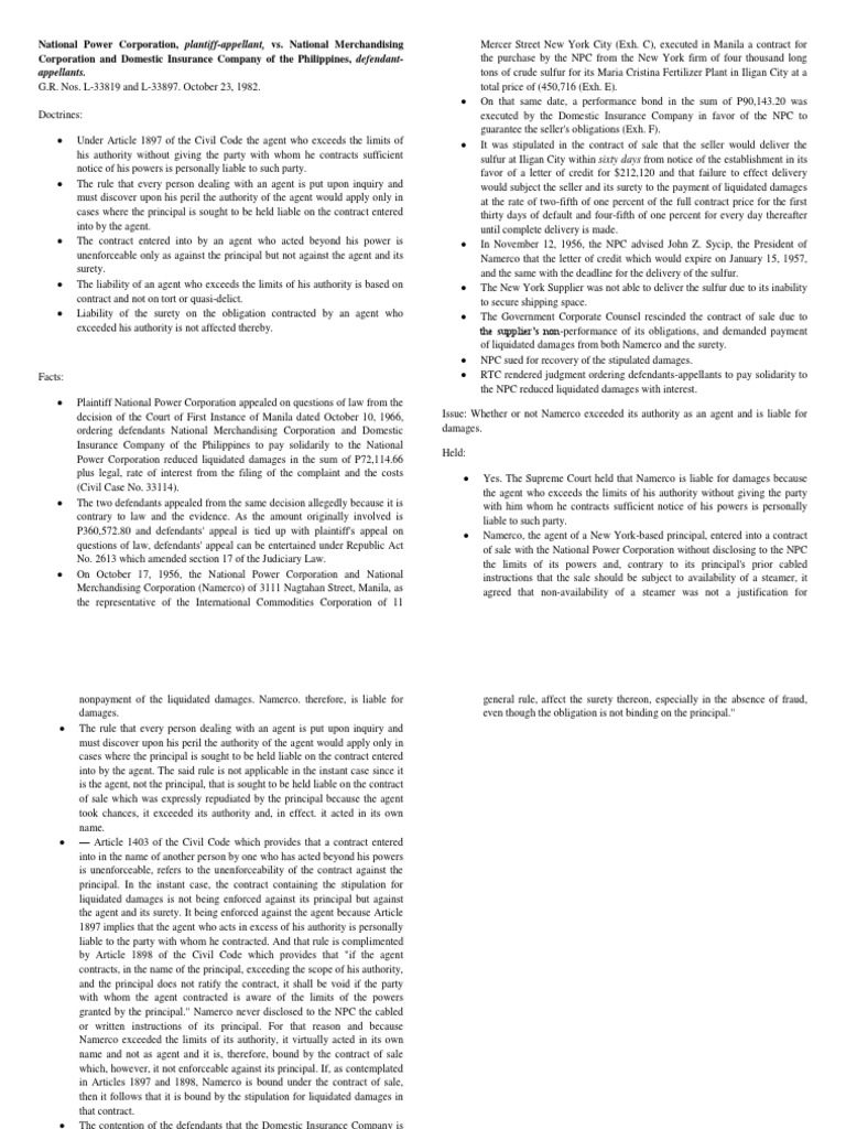 Napocor Vs Namerco Digest | PDF | Liquidated Damages | Damages