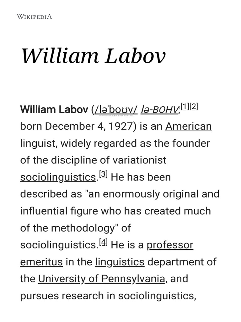 William Labov - Wikipedia | Download Free PDF | Symbols | Linguistics