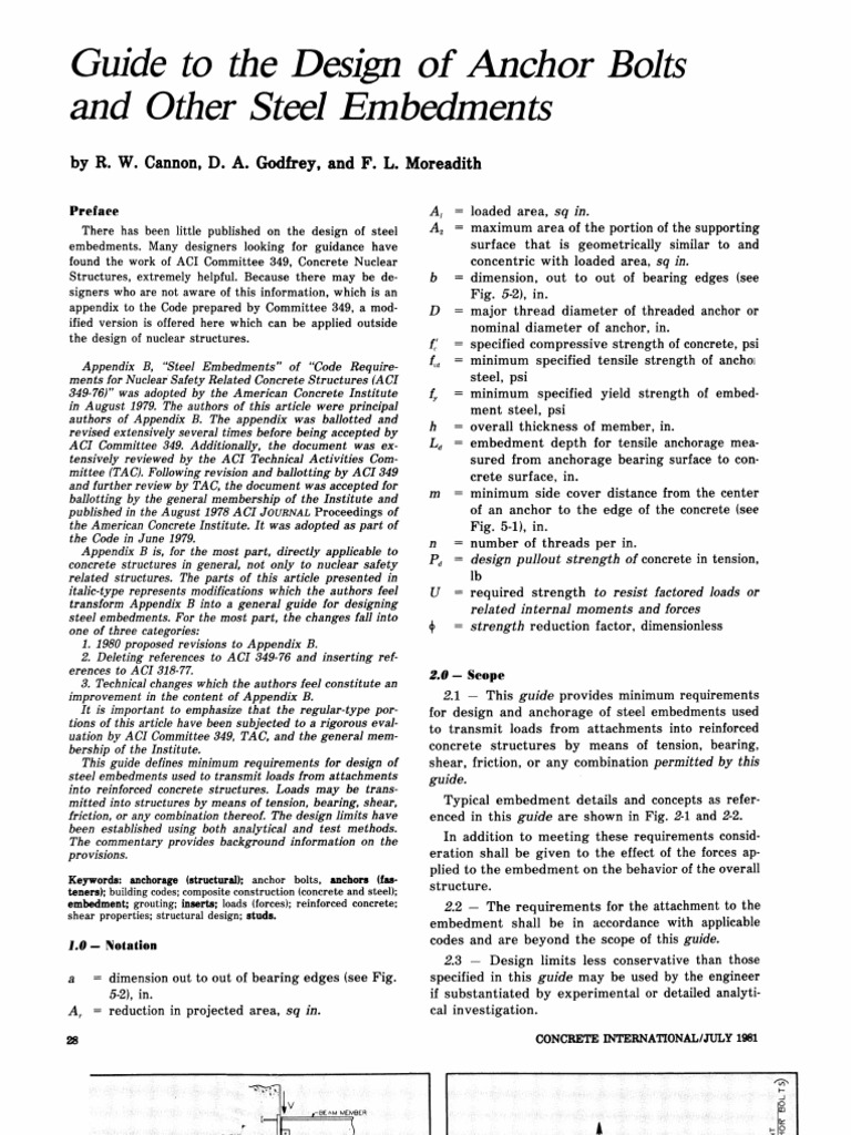 Guide to Design of Anchors Bolts and Other Steel Embedments[1]