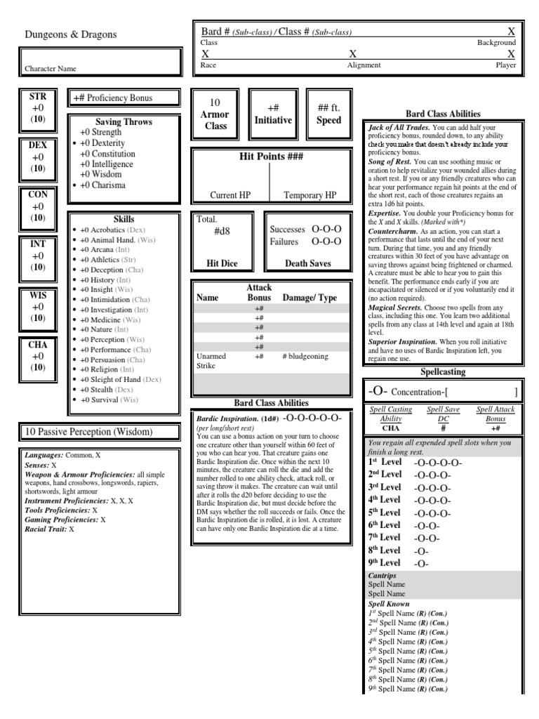 Bard Template | PDF | Role Playing | Gary Gygax Games