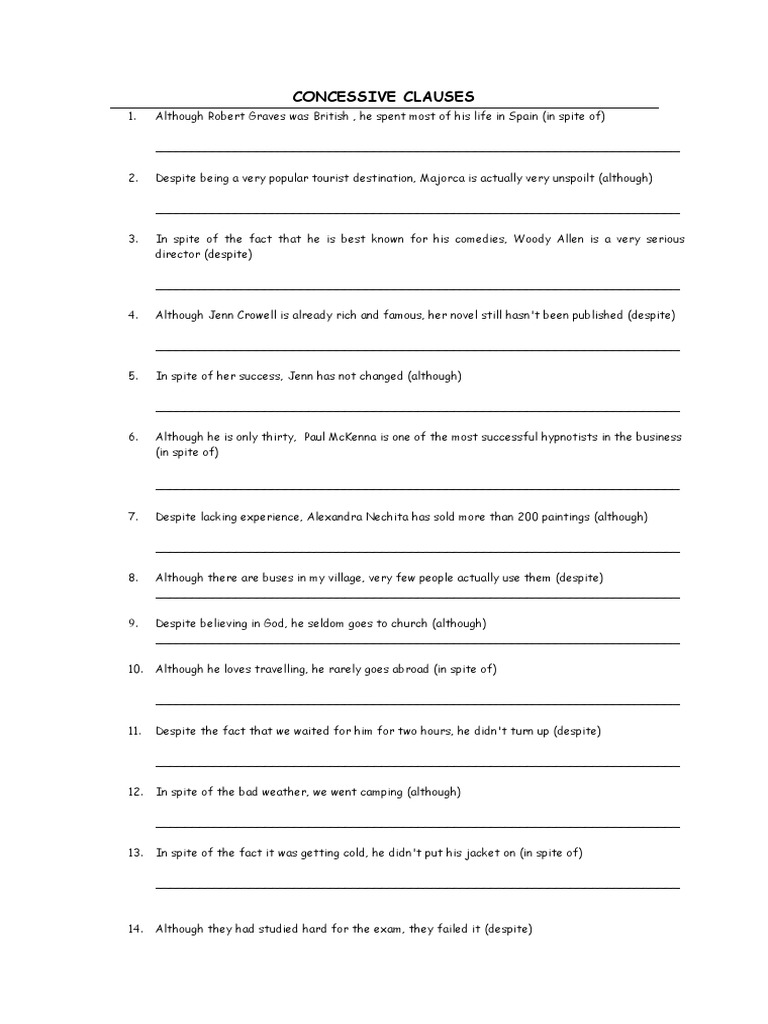 Concessive Clauses Practice | PDF