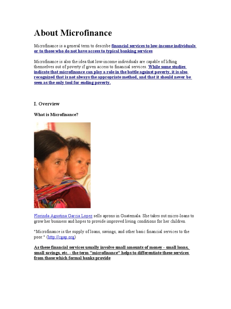 About Microfinance: I. Overview | PDF | Microfinance | Microcredit