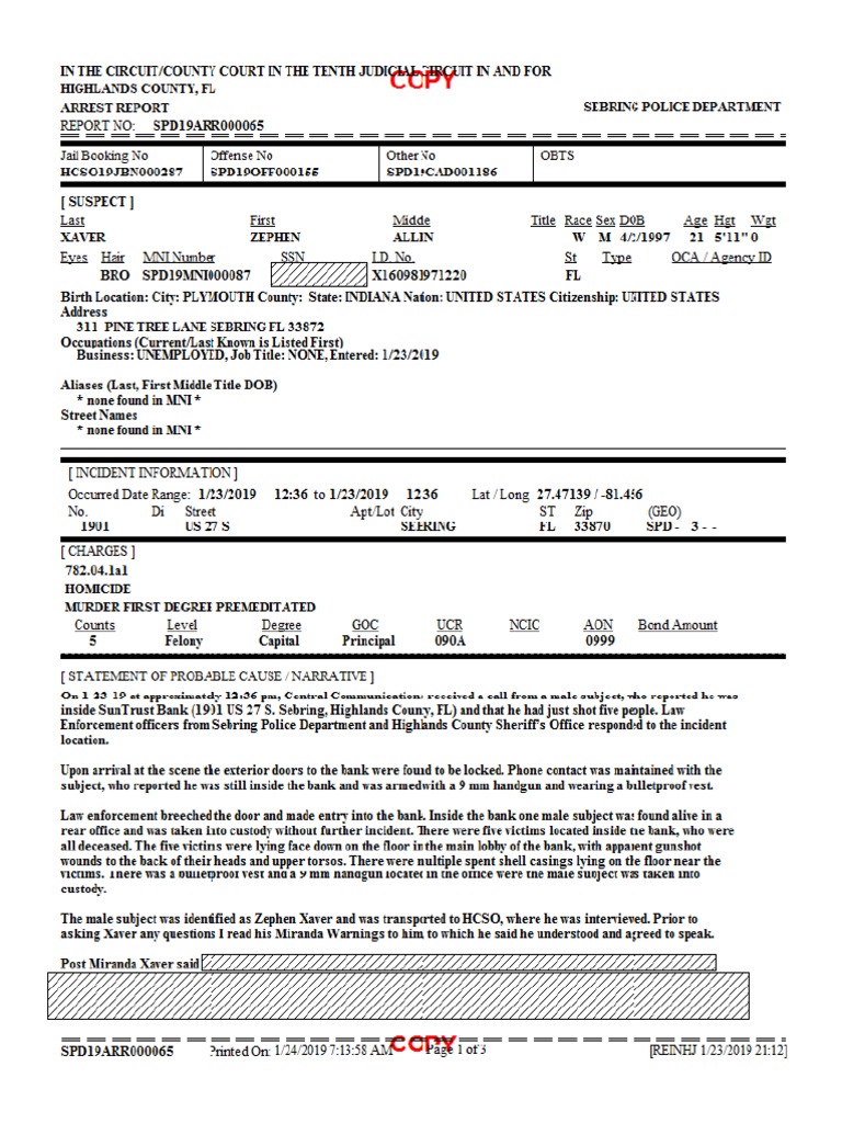 Zephen Xaver Arrest Report | PDF