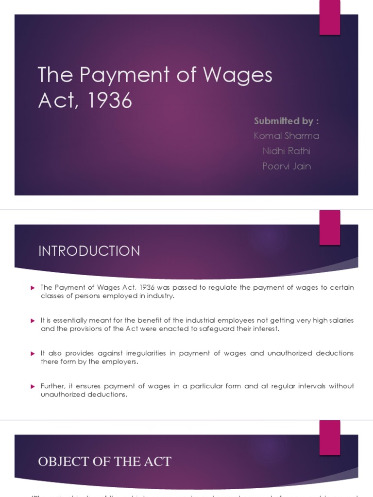 Payment of Wages Act, 1936 Overview | PDF | Employment | Justice
