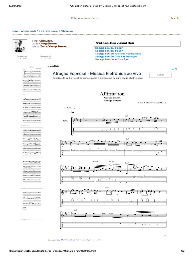 Affirmation Guitar Pro Tab by George Benson @ | PDF | Entertainment ...