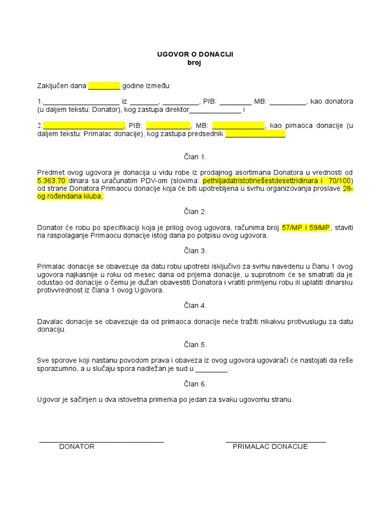 Ugovor o Donaciji | PDF