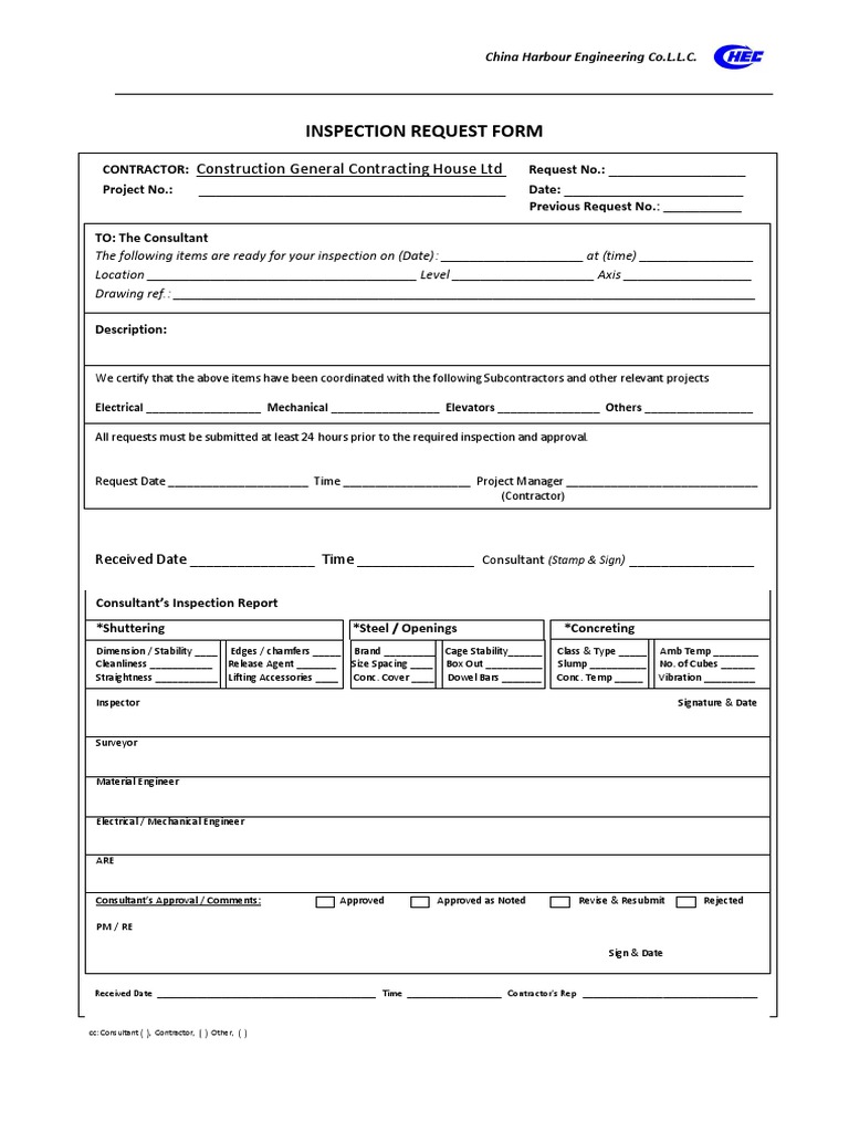 Inspection Request Form | PDF | Engineering