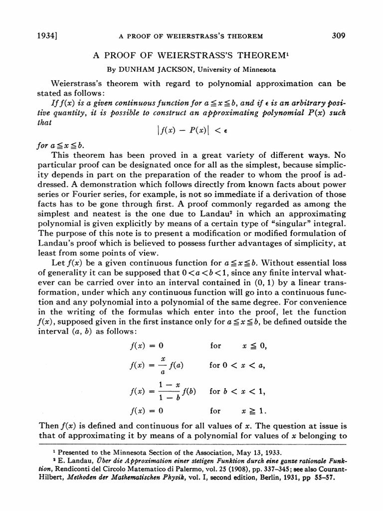 A Proof Of Weierstrass Theorem Pdf Theorem Polynomial