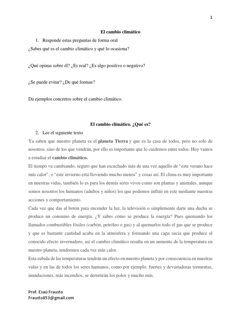 El Cambio Climático Español B1 | PDF | Cambio climático | Clima