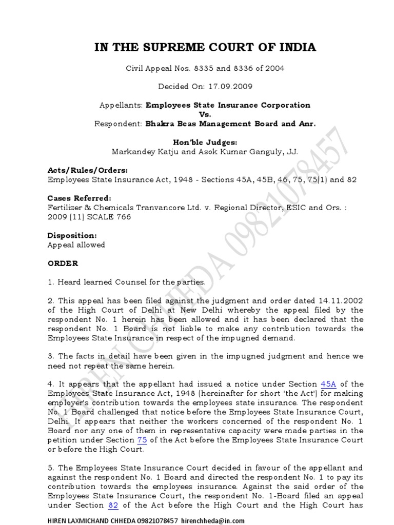 ESI Act Appeals and Court Rulings | PDF | Supreme Courts | Employment