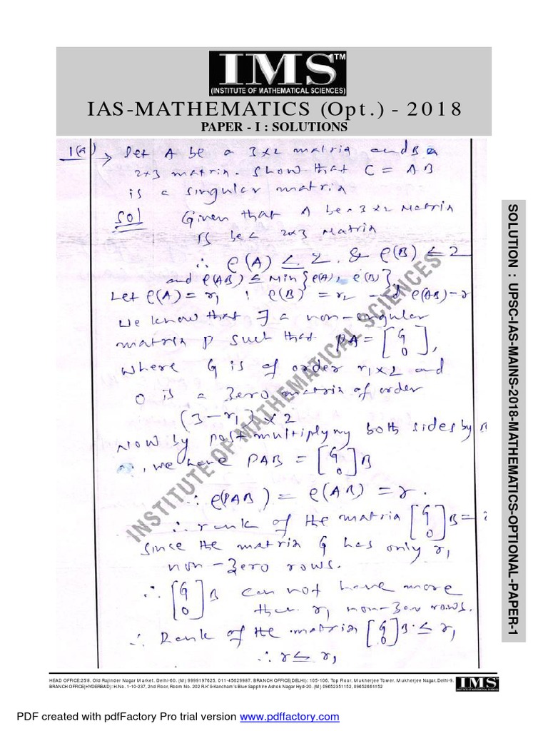 Upsc Mathematics Optional Solution 1 2018 | PDF | Logic | Jargon