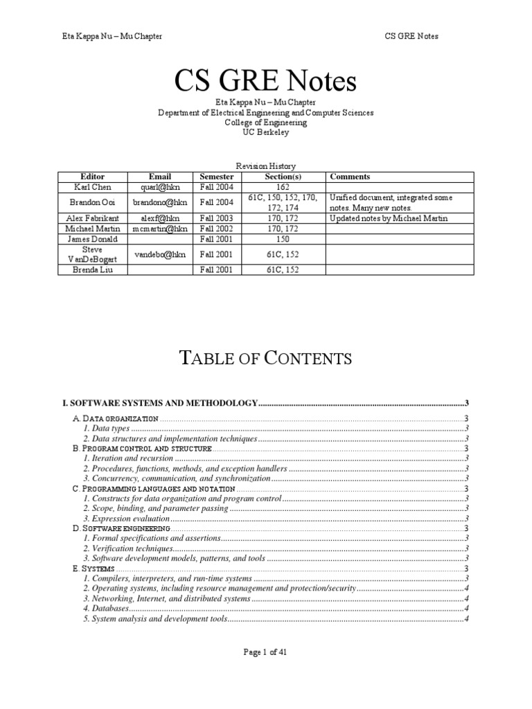 CS GRE Notes: Able of Ontents | PDF