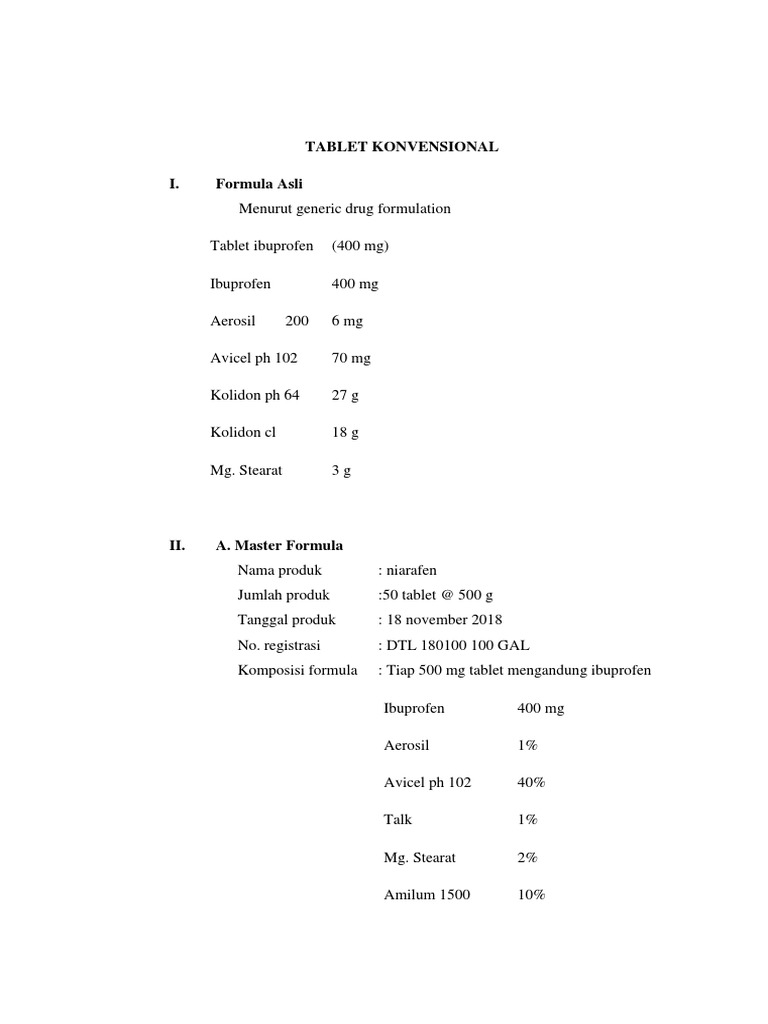 Formula II Tablet Konvensional | PDF