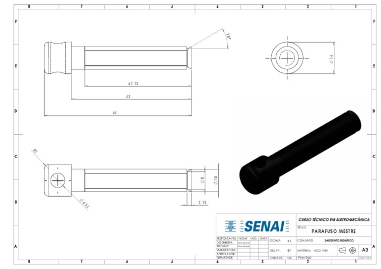 Desenho técnico de um parafuso mestre com detalhamento de suas medidas ...