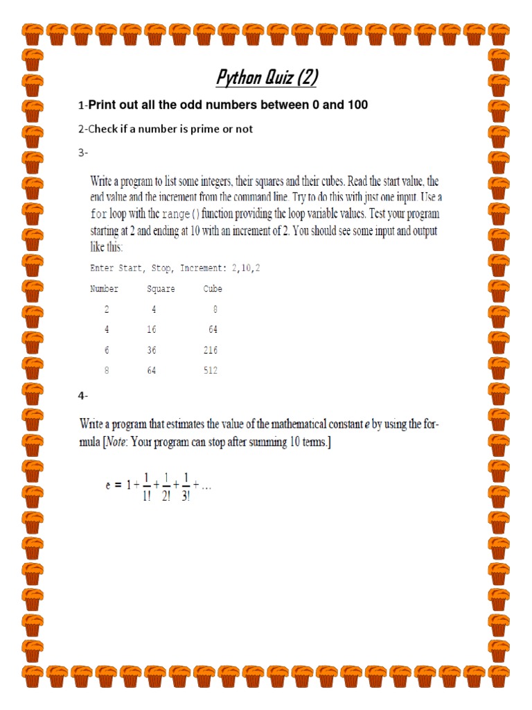 Python Quiz (2) : 1-Print Out All The Odd Numbers Between 0 and 100 2 ...