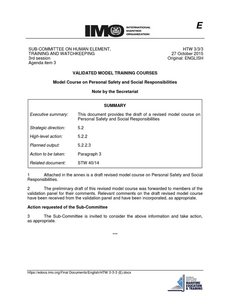 Model Course 1.21 Personal Safety and Social Responsibilities | PDF | Syllabus | Ships