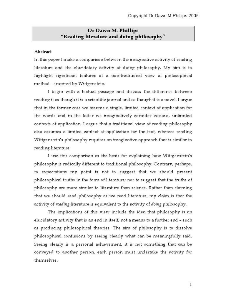 Reading Literature and Doing Philosophy | PDF | Ludwig Wittgenstein | Truth