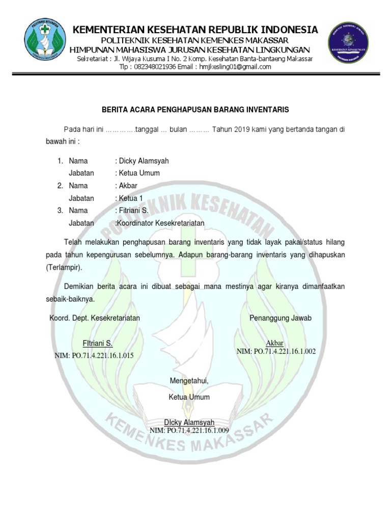 Berita Acara Penghapusan Barang Inventaris | PDF