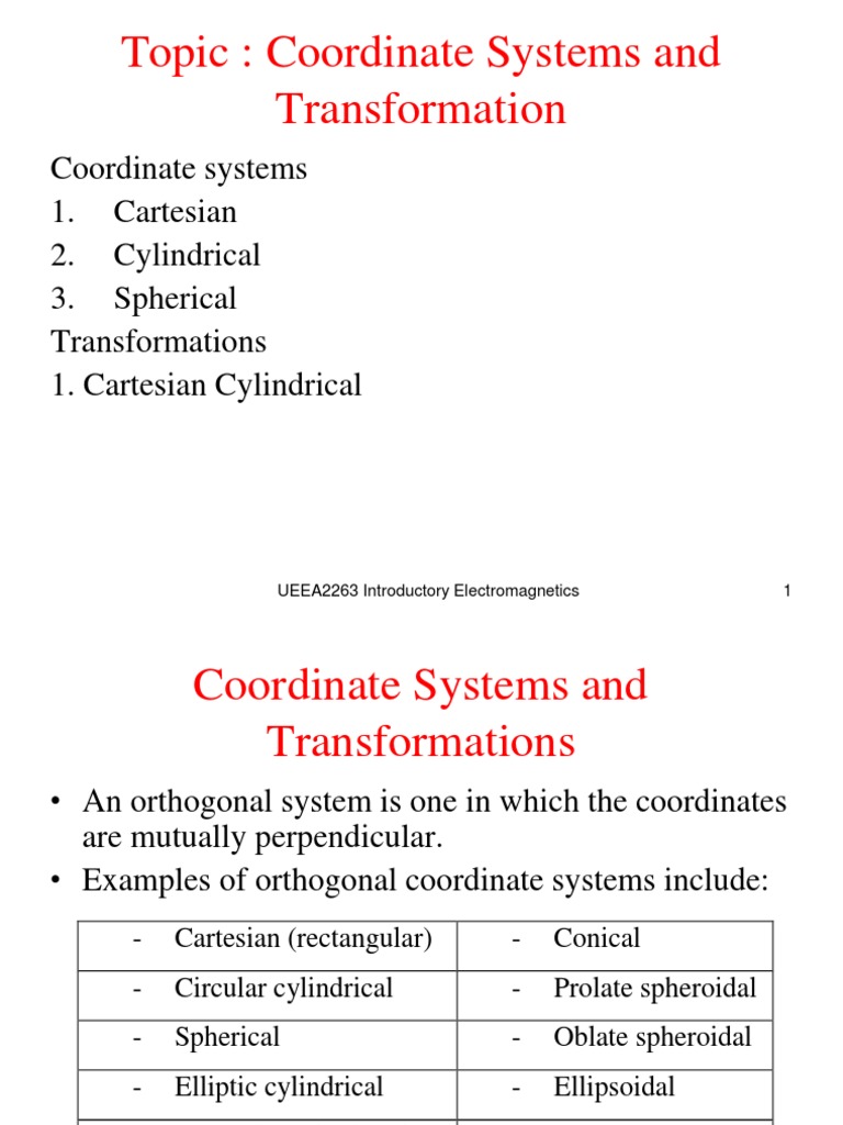 Topic Coordinate Systems And Transformation Pdf Coordinate System