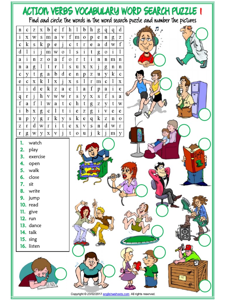 Verbs Vocabulary Wordsearch | PDF