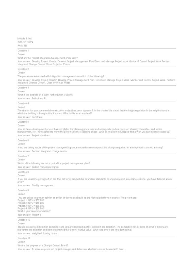Module 3 Quiz V2 - Passed | PDF | Project Management | Net Present Value