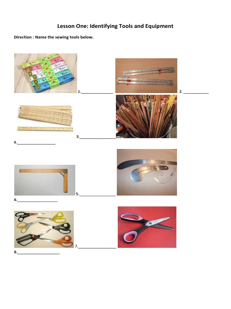 Lesson One: Identifying Tools and Equipment: Direction: Name The Sewing ...