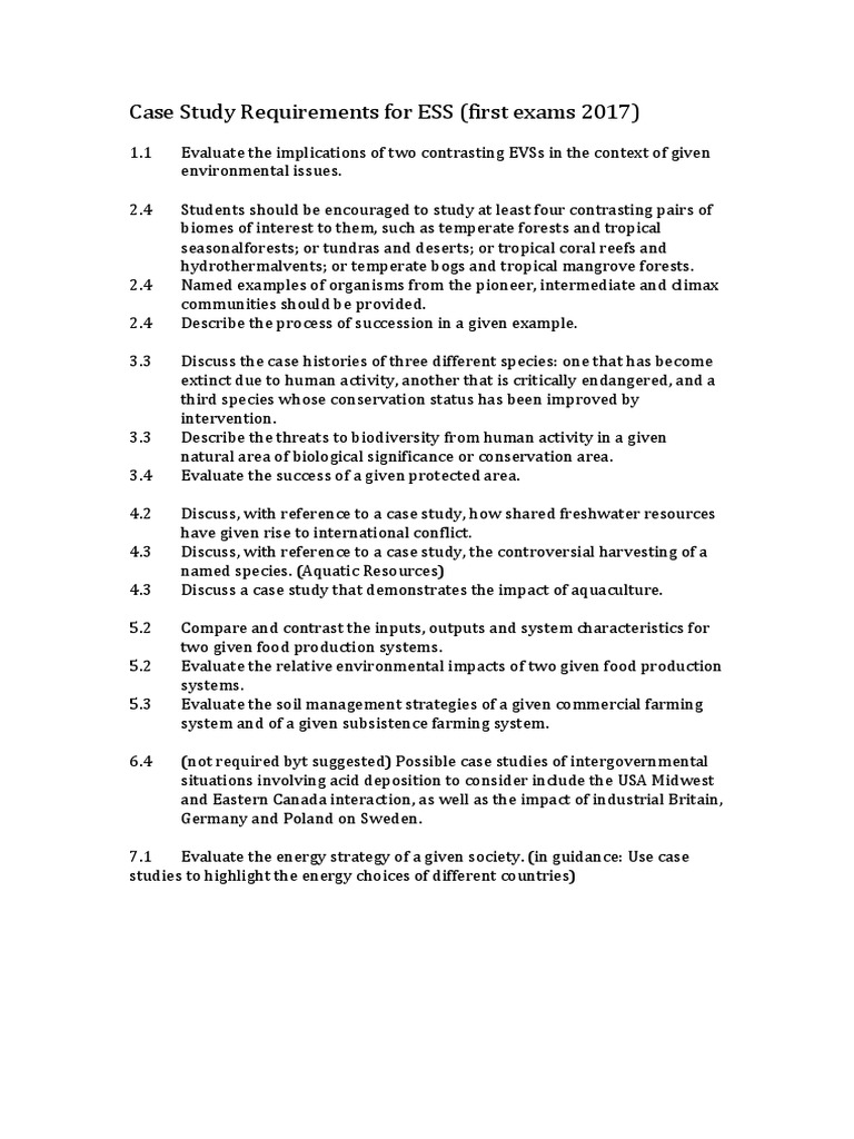 ESS Case Study Guidelines and Topics | PDF