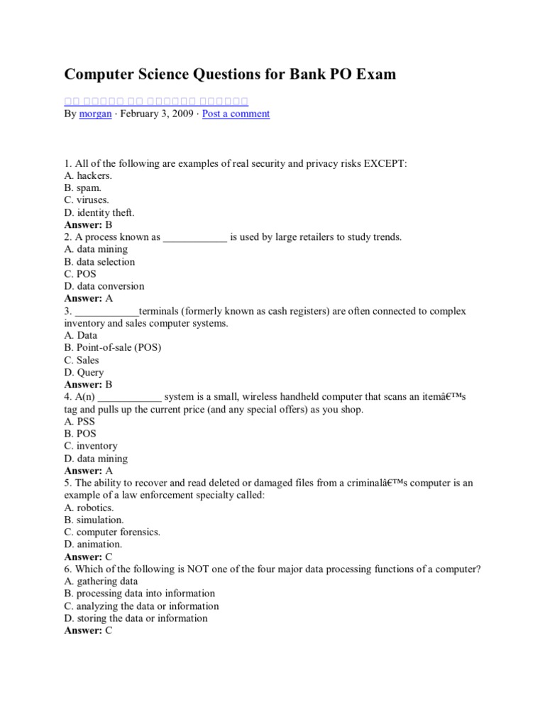 Computer Science Questions For Bank PO Exam | PDF