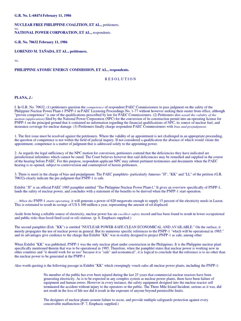 Tanada Vs Paec | PDF | Nuclear Power | Nuclear Power Plant
