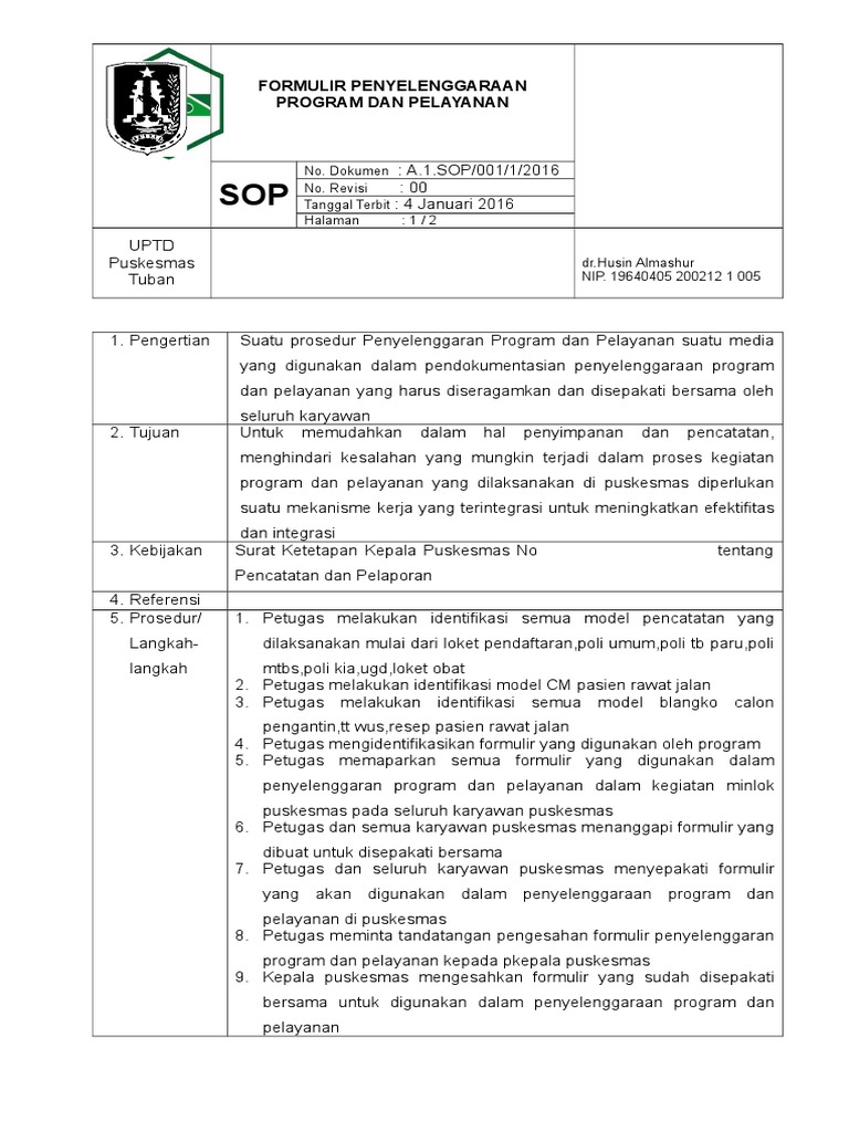 Sop Formulir Yang Digunakan Dalam Penyelenggaraan Program | PDF