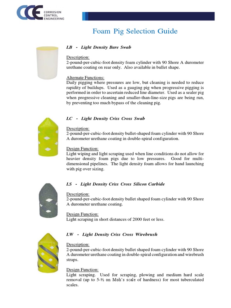 Foam Pig Selection Guide | PDF | Pipe (Fluid Conveyance) | Polyurethane