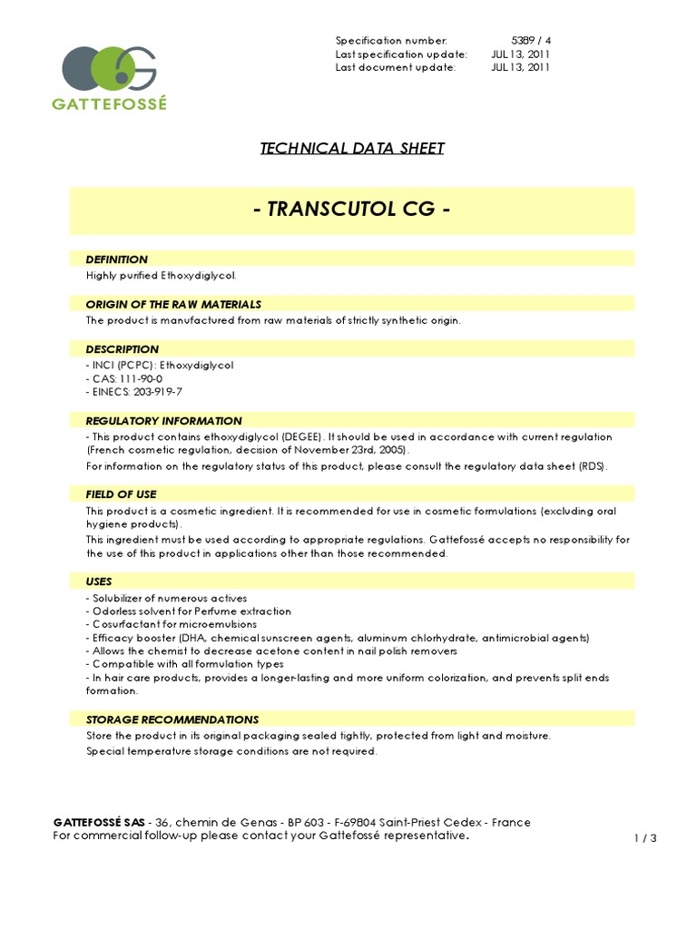 Tds Transcutol CG | PDF | Cosmetics | Specification (Technical Standard)