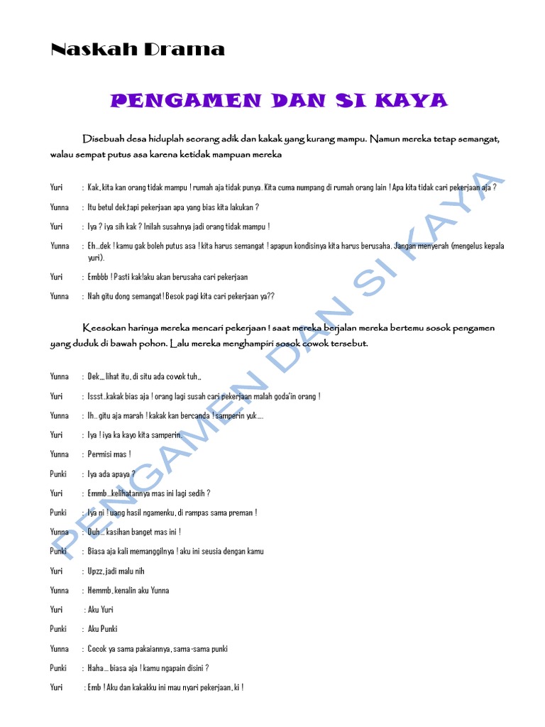 Si Kaya Dan Pengamen | PDF