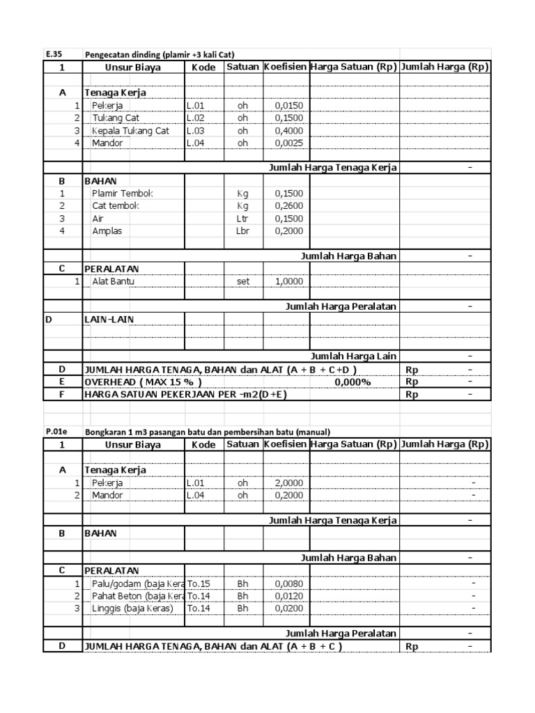 Analisa Cat Dinding Dan Bongkaran Pasangan Batu | PDF