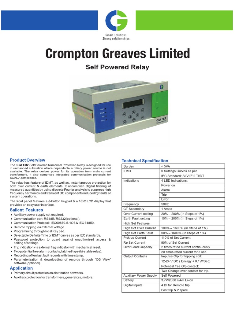 Crompton GReaves Relay Overcurrent | PDF | Relay | Power Supply