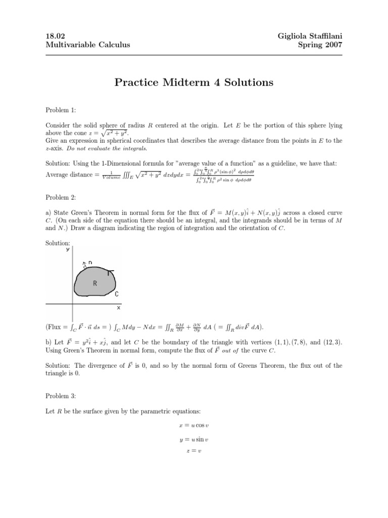 Practice Midterm 4 Soln | PDF | Sphere | Flux