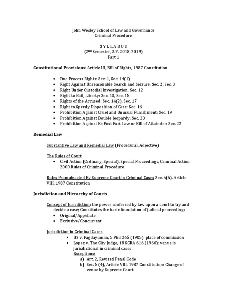 Criminal Procedure Syllabus | PDF | Supreme Courts | Jurisdiction