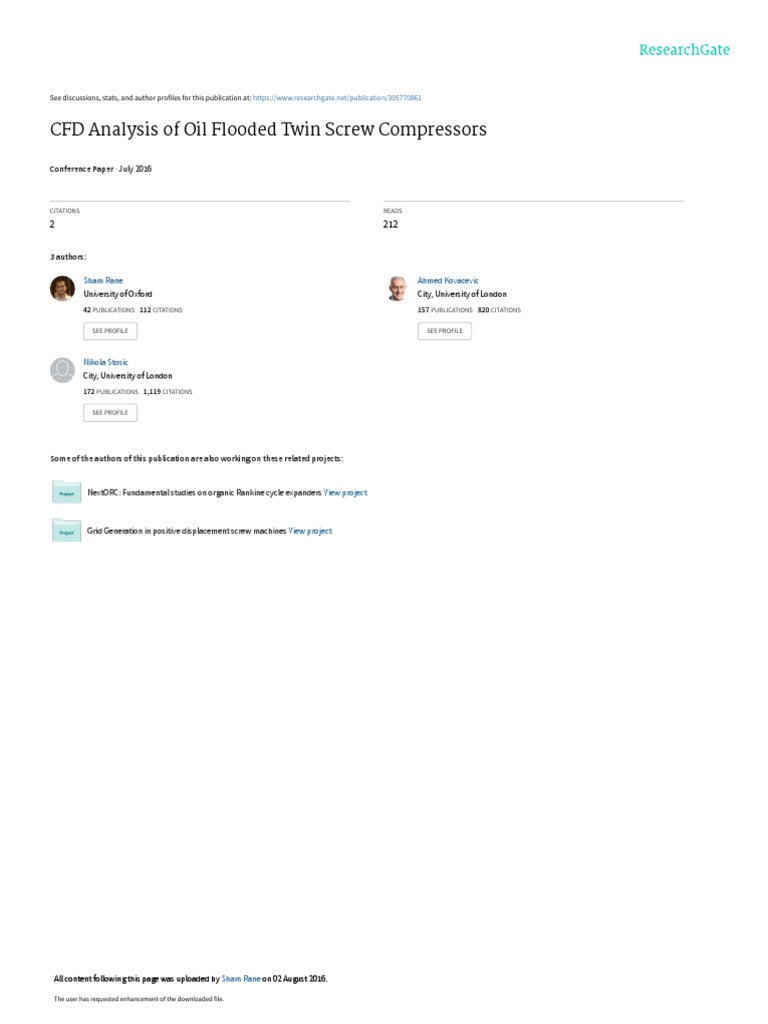 CFD Analysis of Oil Flooded Twin Screw Compressors | PDF | Computational Fluid Dynamics | Gases