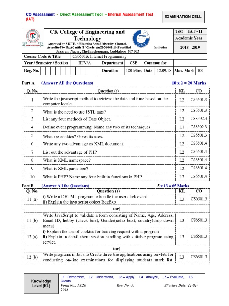 CK College of Engineering and Technology: (Answer All The Questions) 10 ...