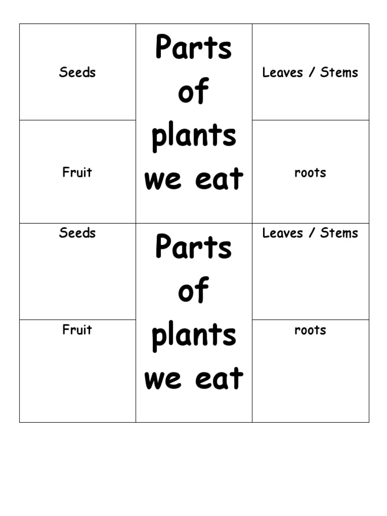 Parts of Plants We Eat Parts of Plants We Eat: Seeds Leaves / Stems ...