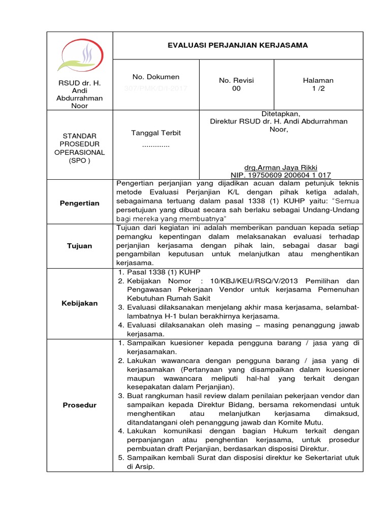 SOP Evaluasi Perjanjian Kerjasama | PDF