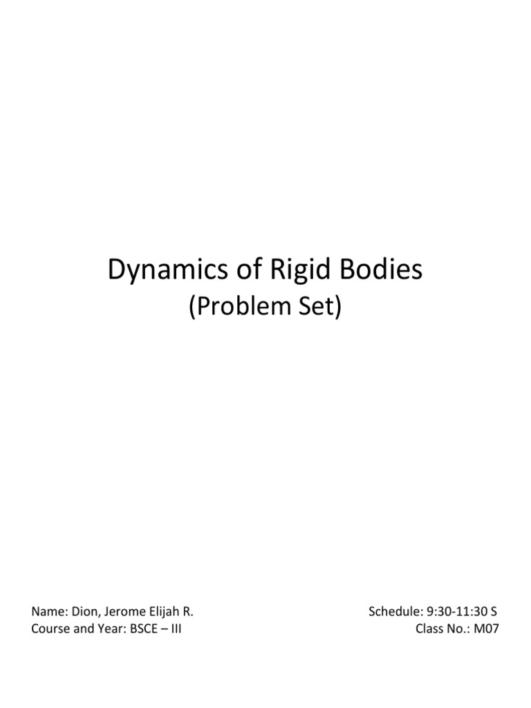 Dynamics of Rigid Bodies: (Problem Set) | PDF