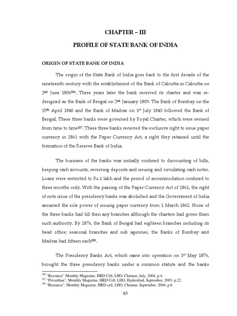 Chapter - Iii Profile of State Bank of India | PDF | Banking | Economies