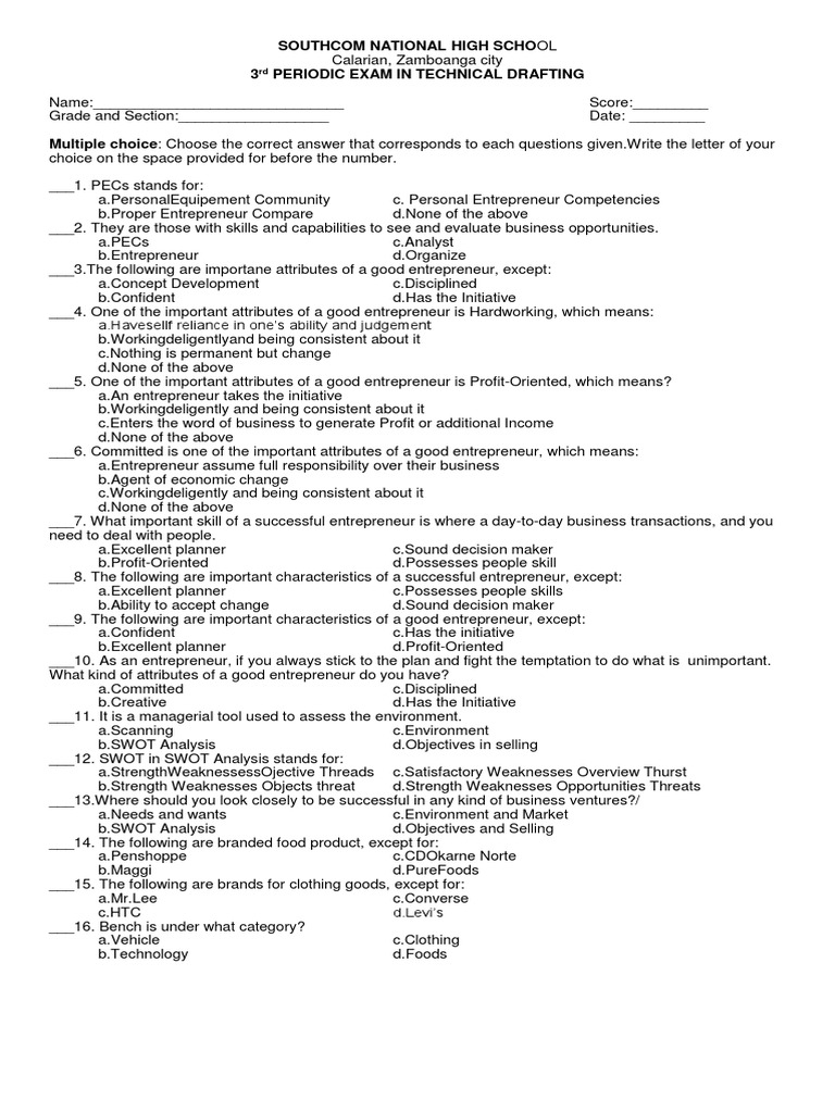 Technical Drafting Third Grading Periodic Test | PDF | Computer Aided ...