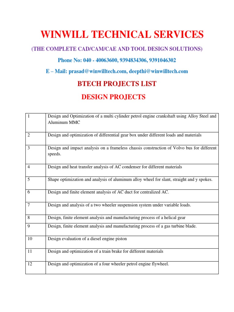 Final B.tech Projects List | PDF | Engines | Diesel Engine