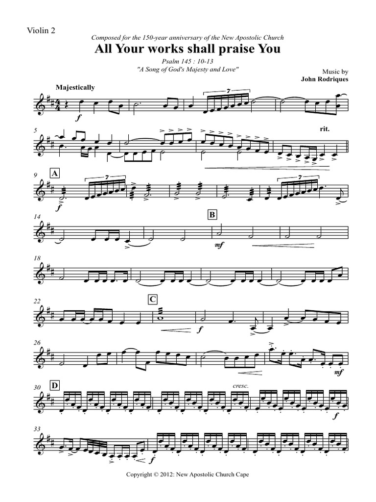 All Your Works Shall Praise You Truncated Version - Violin 2 PDF | PDF ...