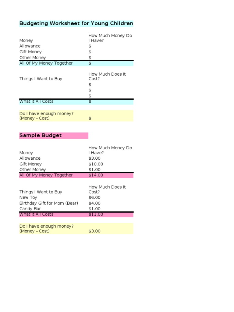 Budgeting Worksheet for Kids | PDF