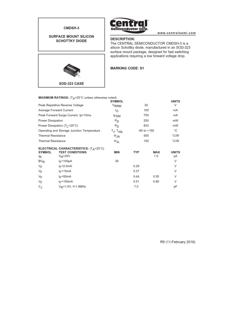 Fast switching SOD-323 Schottky diode datasheet | PDF | Diode | Materials