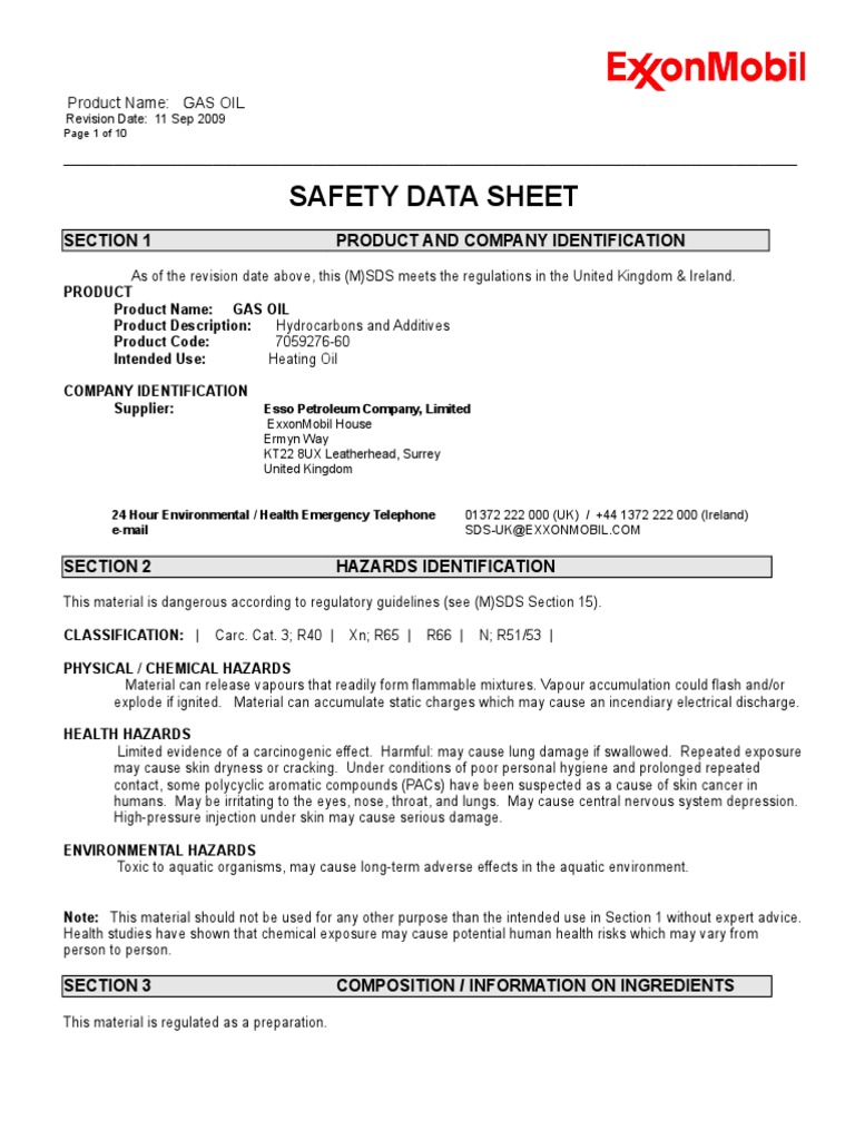 Gas Oil Msds | Download Free PDF | Toxicity | Waste