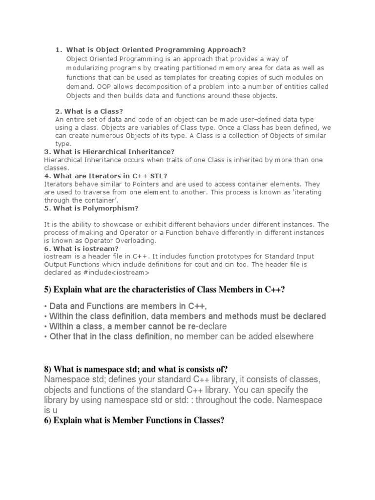 What Is Object Oriented Programming Approach Pdf C Class Computer Programming